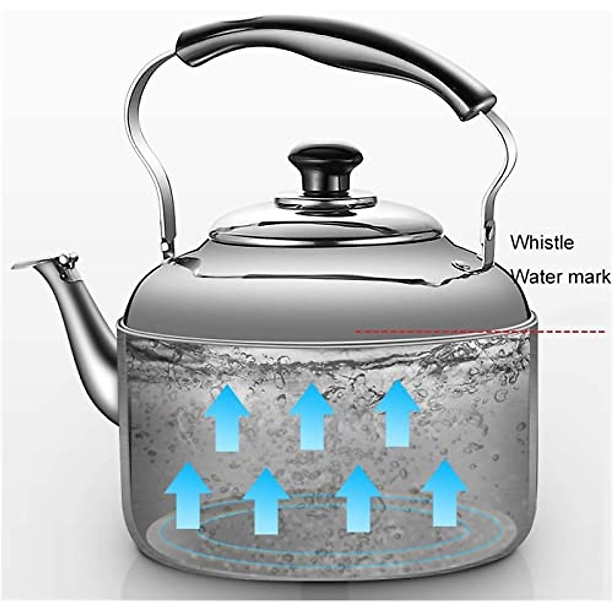 Food Grade Stainless Steel Tea Kettle Stove Top Whistling Silver Teapot,Large Capacity,Gas Electric Applicable (Size : 4L)