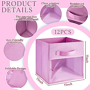Marsui 12 Pcs Clear Storage Bins Collapsible Cube Storage Bin with Window Daycare Storage Organizer Bins Fabric Storage Bins for Kid Room Nursery Playroom(Blue, Purple, Rose, Pink,Solid)