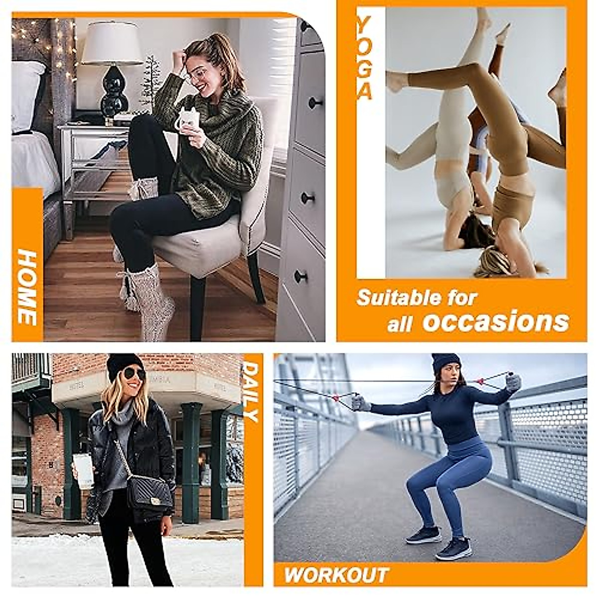 MOREFEEL Fleece Lined Leggings with Pockets for Women High Waisted Thermal Winter Tummy Control Yoga Pants Workout Tights Khaki