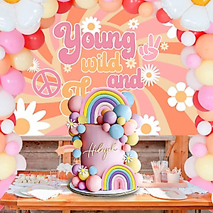 35 PCS Groovy Cake Toppers Boho Cake Topper Hippie Party Decorations with Flower Rainbow Balls for Girl Birthday Party Boho Groovy Party Supplies (Style 2)