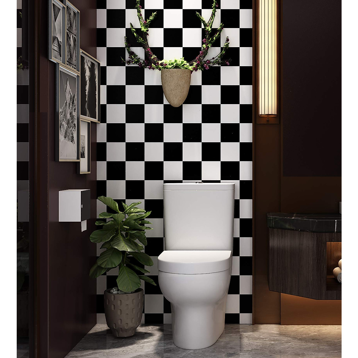 Livelynine 15.8X394 Inch Checkered Black and White Contact Paper for Floors Waterproof RV Flooring Peel and Stick Vinyl Linoleum Flooring Roll Adhesive Wallpaper To Cover Bathroom Tile Kitchen Sticker
