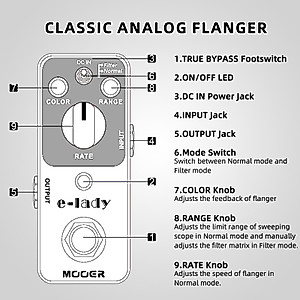 MOOER E-lady Analog Flanger Pedal, Filter Mode, Oscillator effects, Ture Bypass
