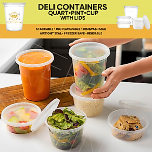 Perfect Settings 32oz Deli Containers with Lids - 24 Sets Quart Freezer Storage Containers - Leakproof, Stackable, Microwave Safe Soup Storage Plastic Soup Containers for Meal Prep Leftovers Takeout