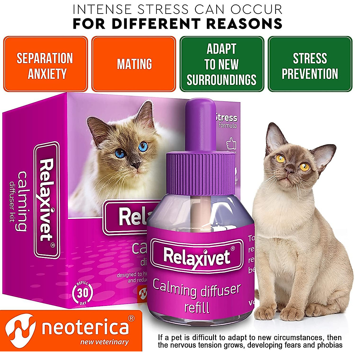 Cat Calming Pheromone Diffuser Kit | Improved DE-Stress Formula | Anti-Anxiety Treatment for Cats | Reduces Stress, Scratching, Fighting & Other Problematic Behavior (2 Diffusers + 2 Refills)