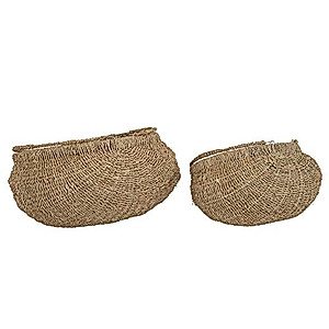 Household Essentials Brown Set of 2 Small Woven Wicker Storage Baskets with Handles | Natural Seagrass