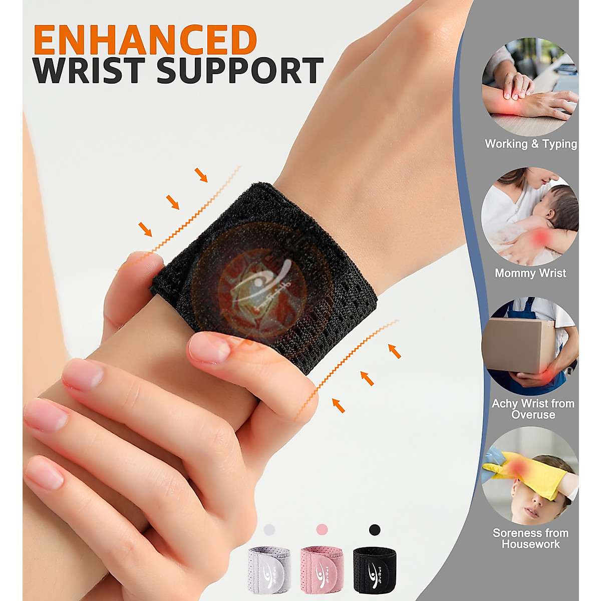 HiRui Wrist Compression Wraps, Wrist Brace Wrist Support for Sports, Mouse Hand, Mother's Hand, Carpal Tunnel Arthritis, Tendonitis - Premium Elastic & Breathable Mesh Fabric (Black, Medium)