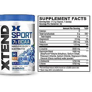 XTEND Sport BCAA Powder Blue Raspberry Ice - Electrolyte Powder for Recovery & Hydration with Amino Acids - 30 Servings