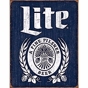 Desperate Enterprises Miller Lite Bottle Logo Tin Sign - Nostalgic Vintage Metal Wall Décor - Made in USA