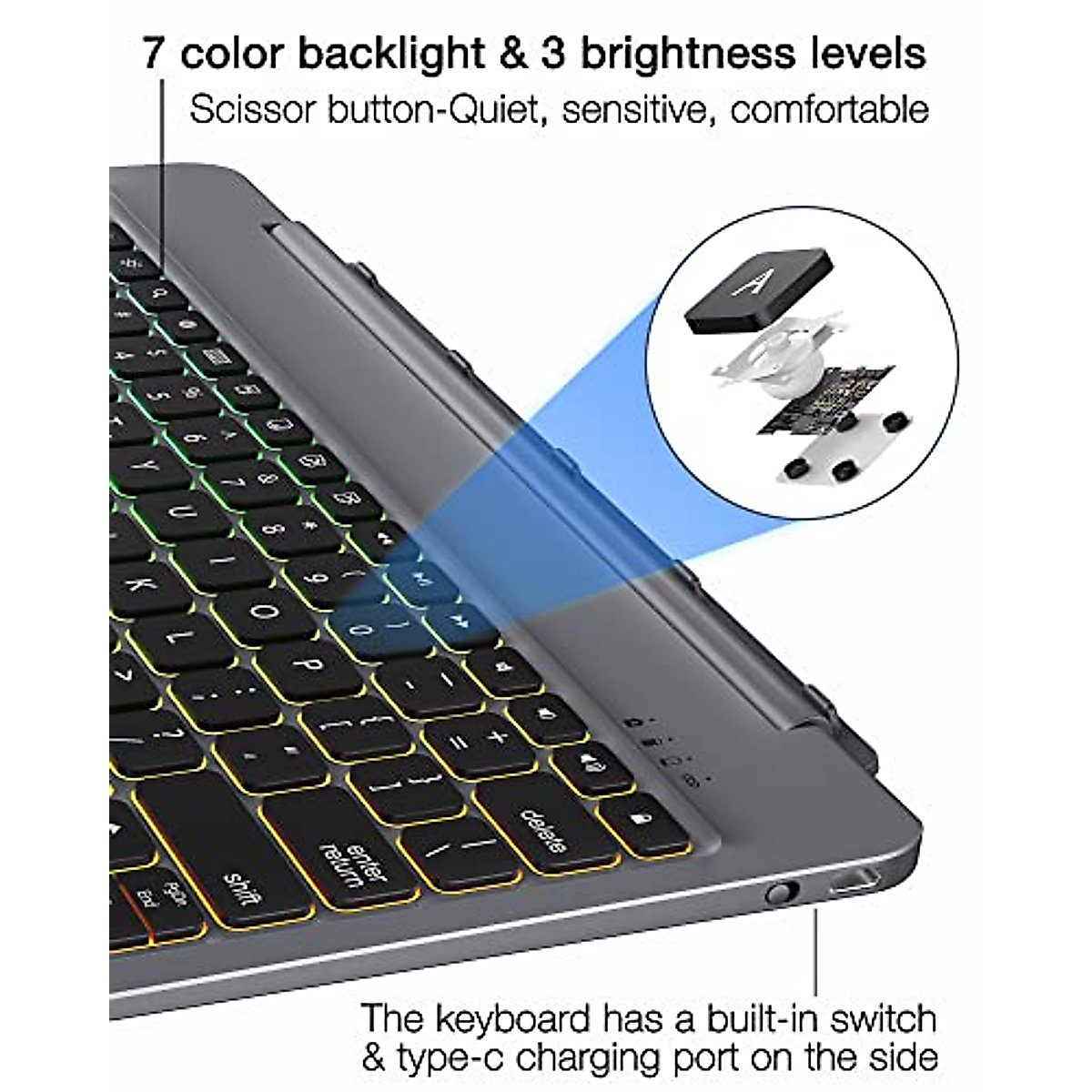 doqo Detachable Keyboard Case for iPad Pro 12.9(6th,5th,4th,3rd Gen) with touchpad, 7 Colors Backlit Wireless case with Keyboard