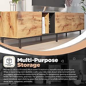 TV Stands for Living Room - 76” MDF Naturakl Wood TV Stand for Bedroom - Multipurpose Entertainment Center with Storage - TV & Media Furniture for 80’’ TV with 3 Doors - Organize, Elevate, Enjoy!