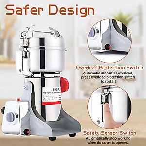 BI-DTOOL 800g Electric Grain Mill Grinder 36000r/min High-speed Grain Spice Herb Grinder 1800W Dry Grinder Machine 304 Stainless Steel Superfine powder Grinder for Kitchen Home and Commercial