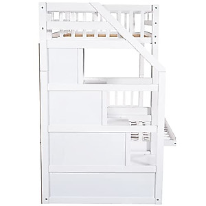 Harper & Bright Designs Twin Over Full Bunk Beds with Storage Stairs, Wood Detachable Bunk Beds with 2 Storage Drawers,and The Down Bed can be Converted into Daybed, White