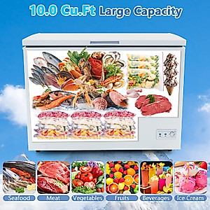 COSTWAY 10 Cu.Ft. Chest Compact Deep 7-Level Adjustable Temperature, Removable Basket Freestanding Top Open Door Freezer for Home, Garage, Basement, White