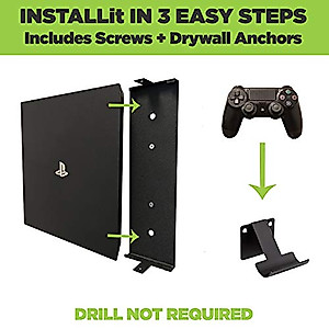 HIDEit Mounts 4P Bundle, Wall Mounts for PS4 Pro and Controller, Steel Wall Mount for PS4 Pro and 2 Controller Mounts to Safely Store Your PS4 Pro and Playstation Controller Near or Behind TV