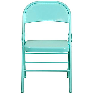 Flash Furniture 2 Pack HERCULES COLORBURST Series Tantalizing Teal Triple Braced & Double Hinged Metal Folding Chair