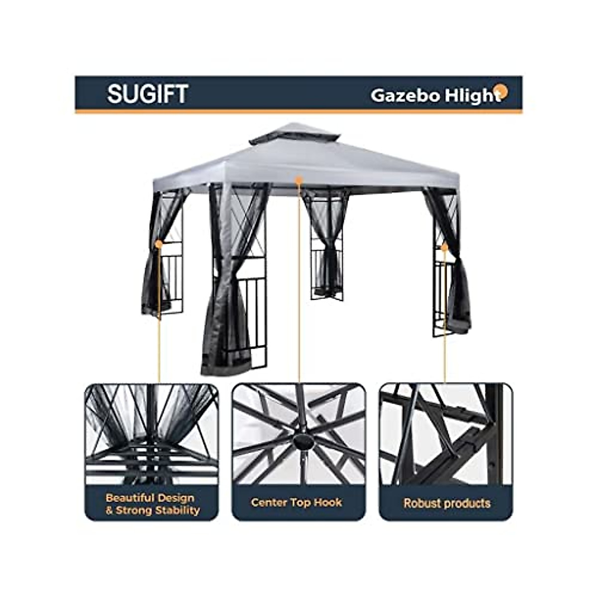 Generic 10'X10' Gazebo Canopy, Patio Gazebo with Net and Corner Shelves, Shade Awning Shelter, Pergola Picnic Outdoor Party