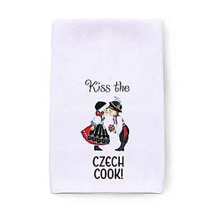 ScandinavianGiftOutlet | Kiss The Czech Cook 24x24" Decorative Print, Flour Sack Dish Towels, 100% Cotton Flour Sack Kitchen Towels | Unique Gift with Loop for Easy Hanging.