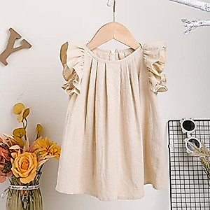 Yanmucy Toddler Cotton Dress Baby Girls Summer Beach Ruffle Beige Dresses 6-24 Months (as1, Age, 9_Months, 12_Months, Beige)