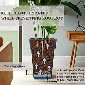 kubvici Tall Planters for Outdoor Plants, 20 Inch Movable Drainage Large Indoor Planters, Set of 2 Plastic Planters for Front Porch Door Garden Balcony Deck, Dark Gray 20"