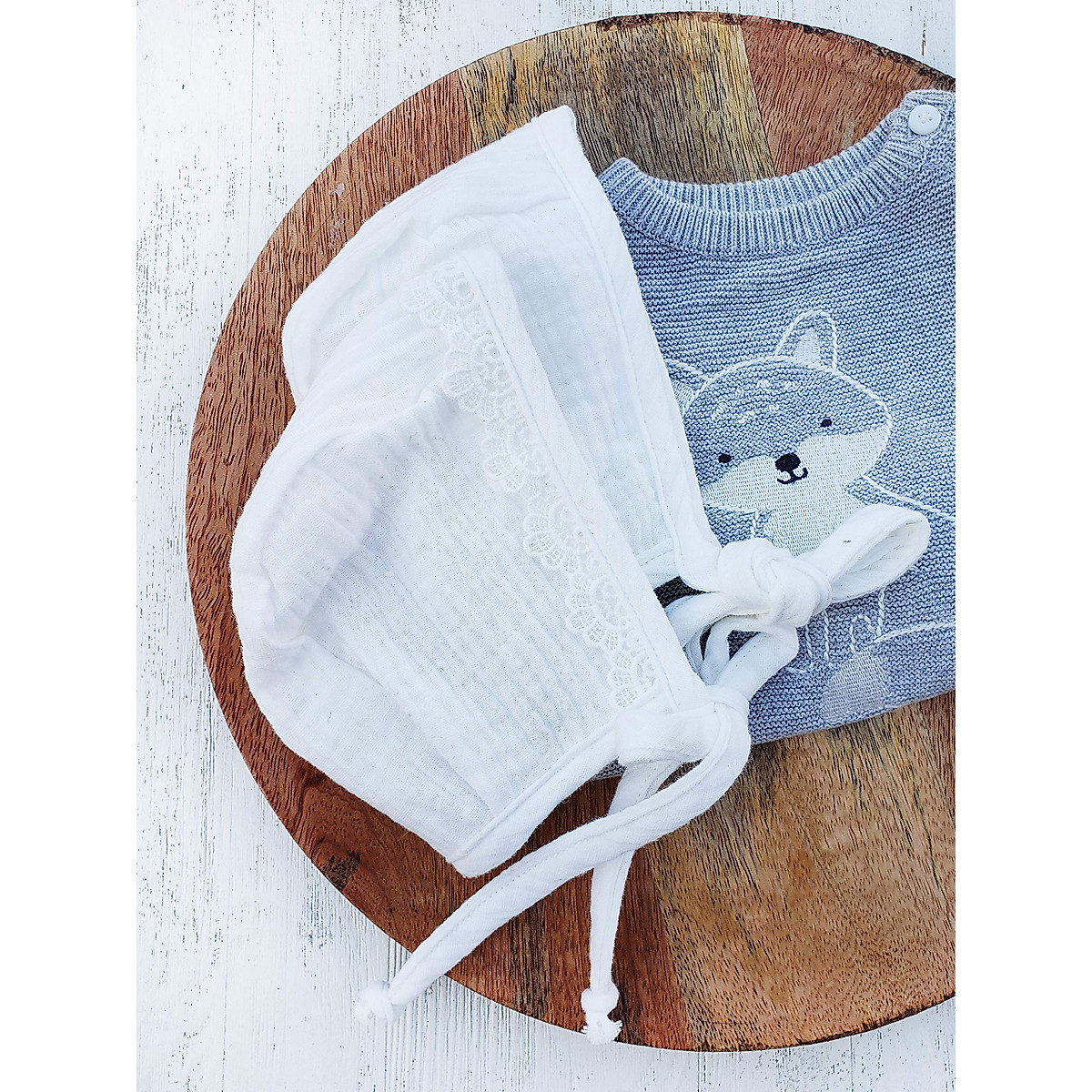 Baby Bonnet White Christmas Baby Girls Boys Bonnet Hat Soft Cotton Muslin Holiday Winter Spring Summer Fall (White NO Trim, premie/nb)