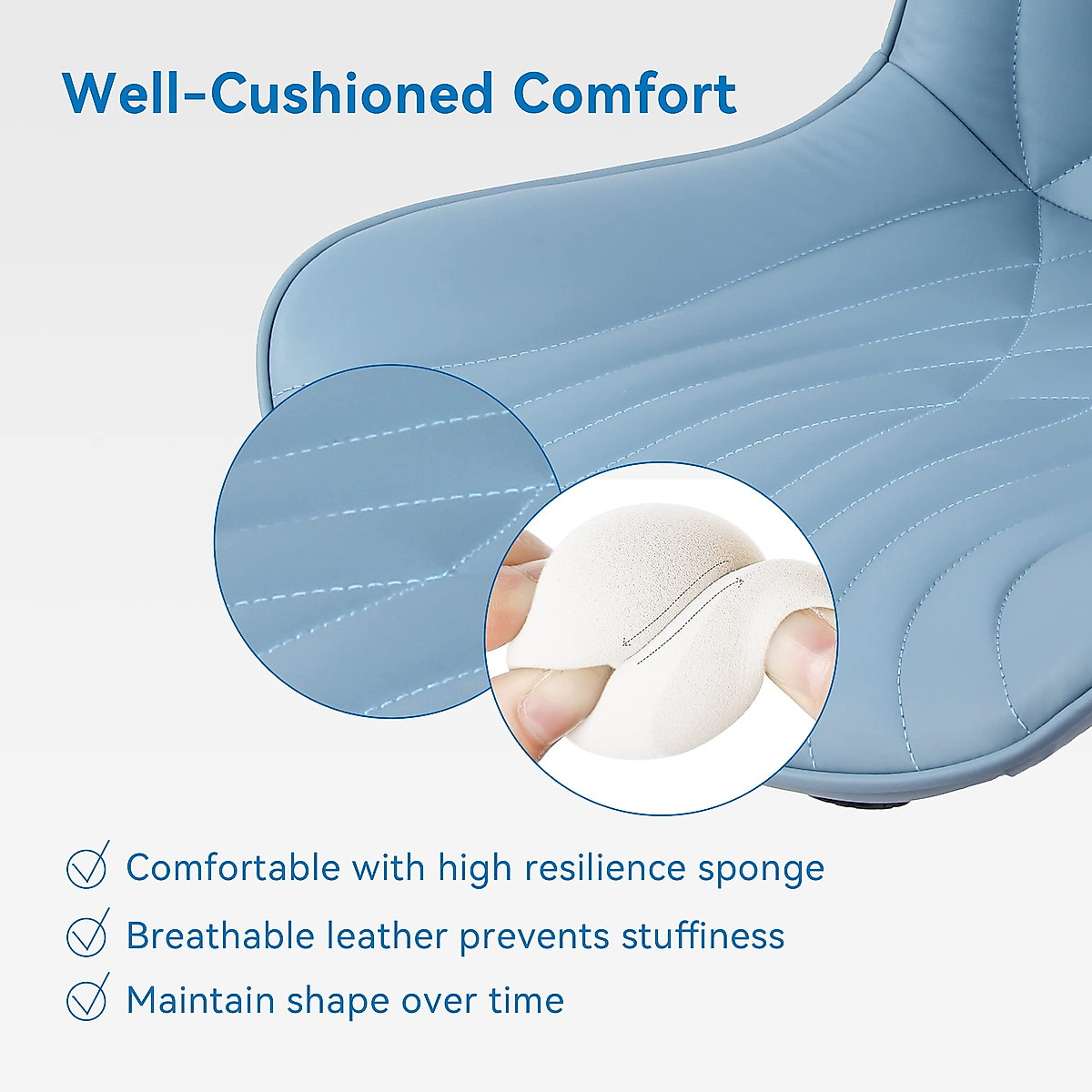 YOUNIKE Office Chair, Armless Desk Chair with Wheels, Aesthetic Home Office Computer Task Chairs, Modern Faux Leather Upholstered Vanity Chair, Adjustable Swivel Rocking Chair with Back, Blue