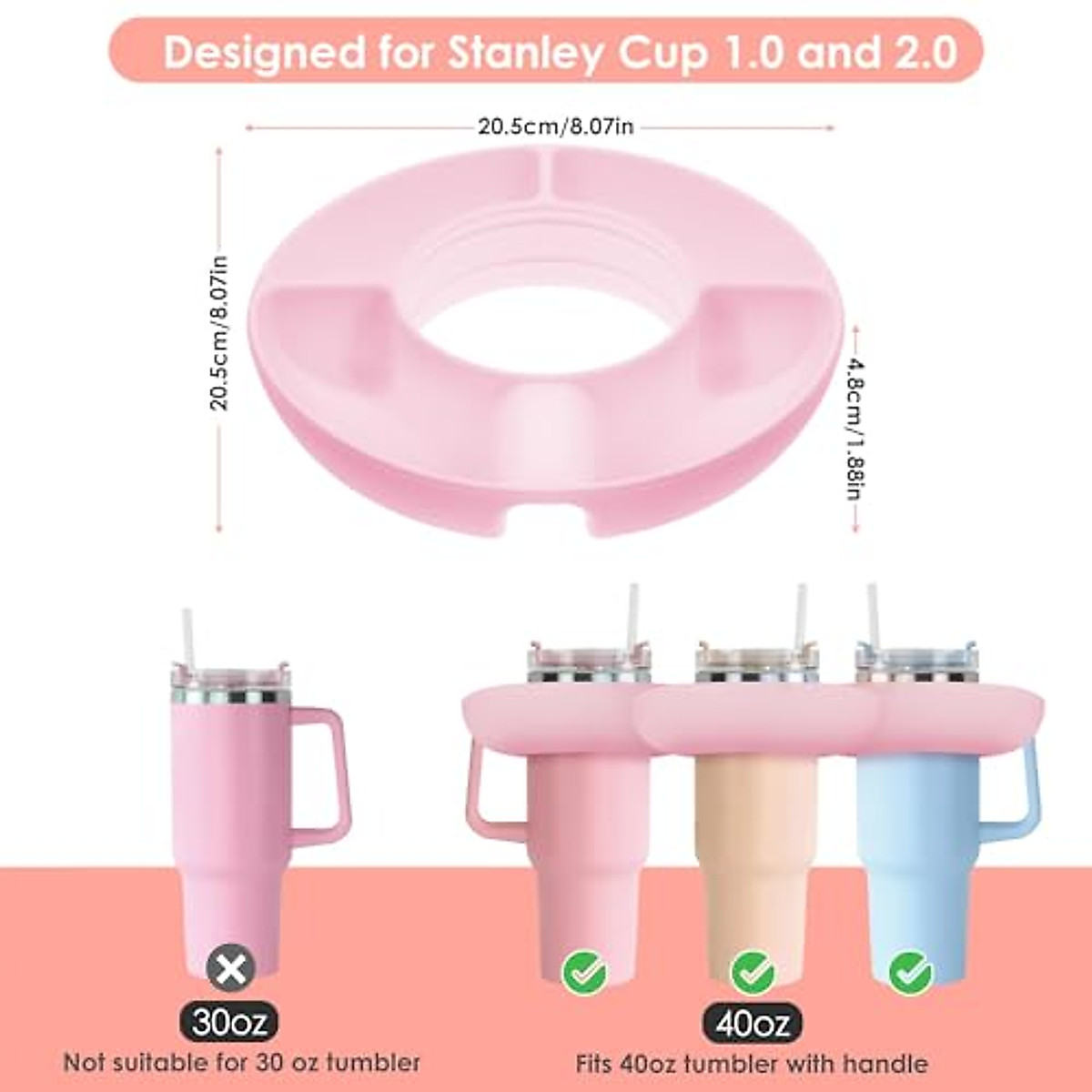 Stanley snack tray, Snack Container for Stanley Tumbler 40 oz, 4 Compartment Reusable Snack Platters for Stanley Quencher Adventure (Pink)