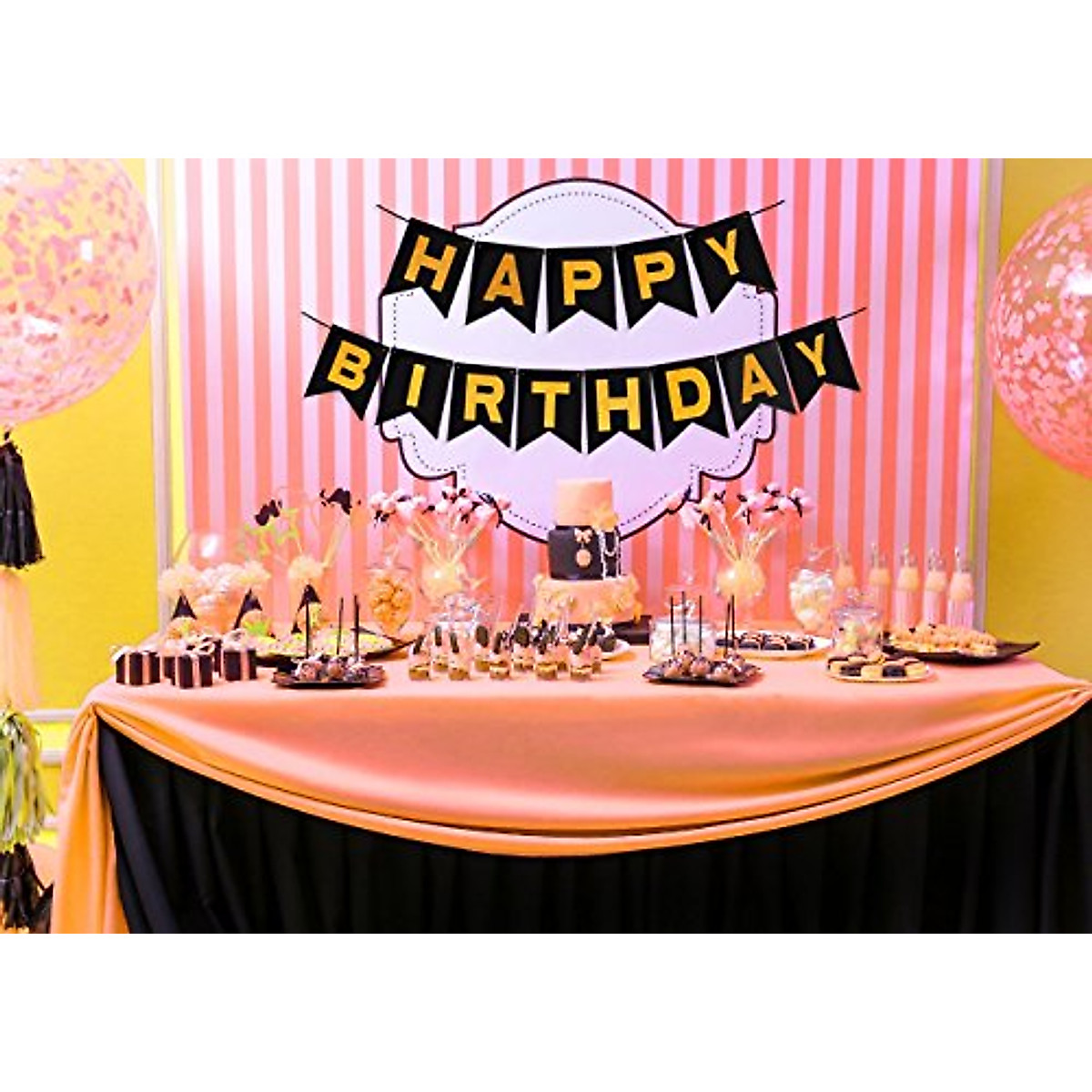 Happy Birthday Banner Black and Gold Glitter Letters on Thick Cardstock Paper Black Happy Birthday Bunting Garland for Birthday Photo Booth and Backdrop Hanging Party Supplies