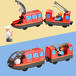 Giant bean Battery Operated Action Locomotive Magnetic Train Set for Wooden Train Tracks, Powerful Engine Compatible, Wood Train Track Toys for Kids 3+