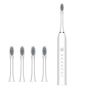 Electric Toothbrush, Rechargeable Sonic Toothbrush for Adult and Kids with 4 Dupont Brush Heads, 6 Modes, Smart Timer, 42,000 VPM Motor, Power Whitening Auto Toothbrush, IPX7 Waterproof, White