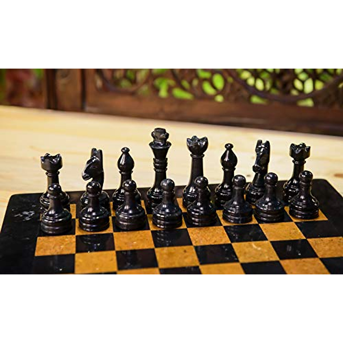 Original Handmade Marble Chess Set by RADICALn - 15" Black and Golden Hand Crafted Full Chess Board Game Sets Premium Quality