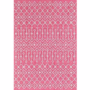 Unique Loom Outdoor Trellis Collection Area Rug - Tribal Trellis (5' 1" x 8' Rectangle, Fuschia/ Gray)