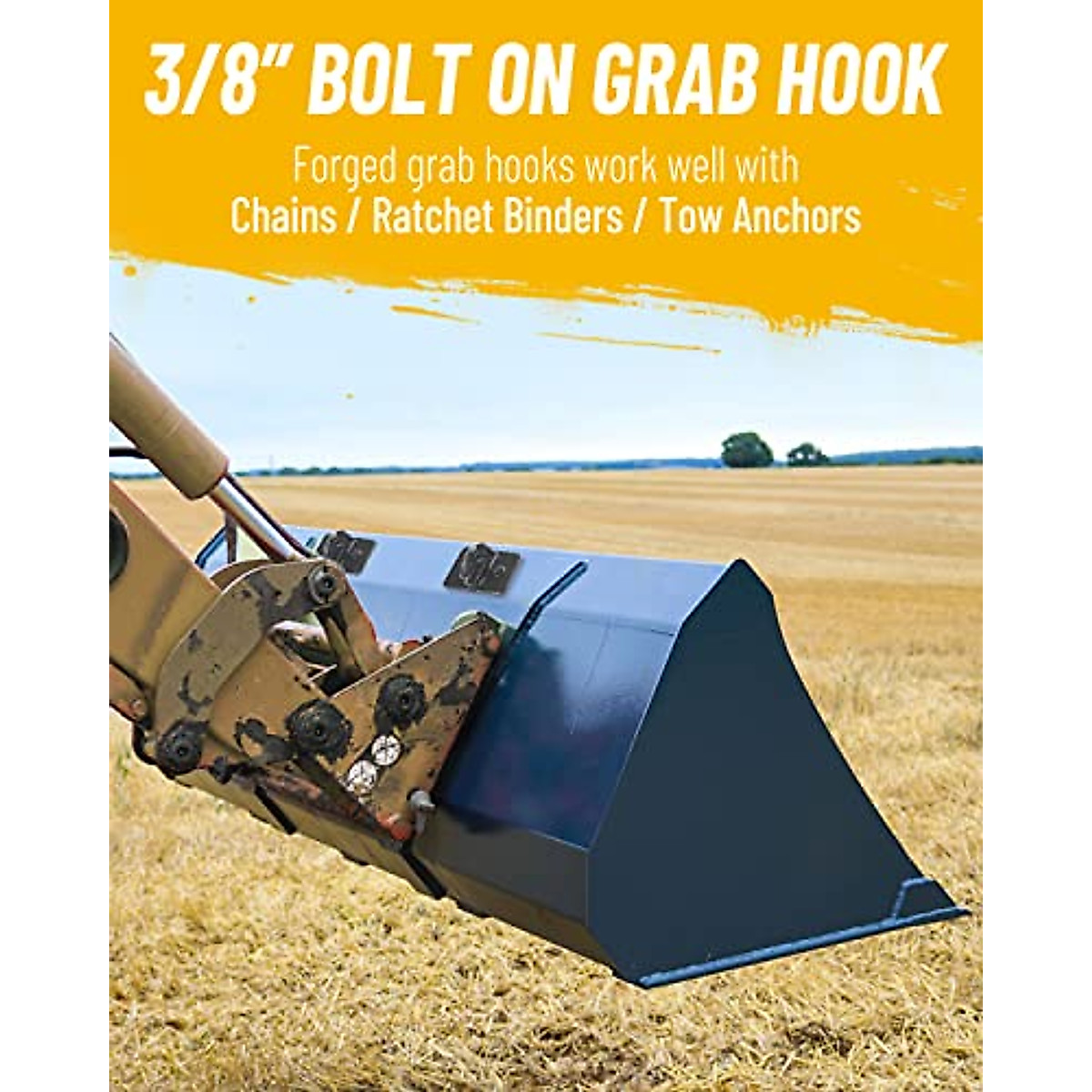 SPARKWHIZ 3/8" Tractor Bucket Hooks, Bolt On Grab Hook Grade 70 Forged Steel, Tow Hook Mount with Backer Plate for John-Deere Loader kubota Tractor Bucket (Black)