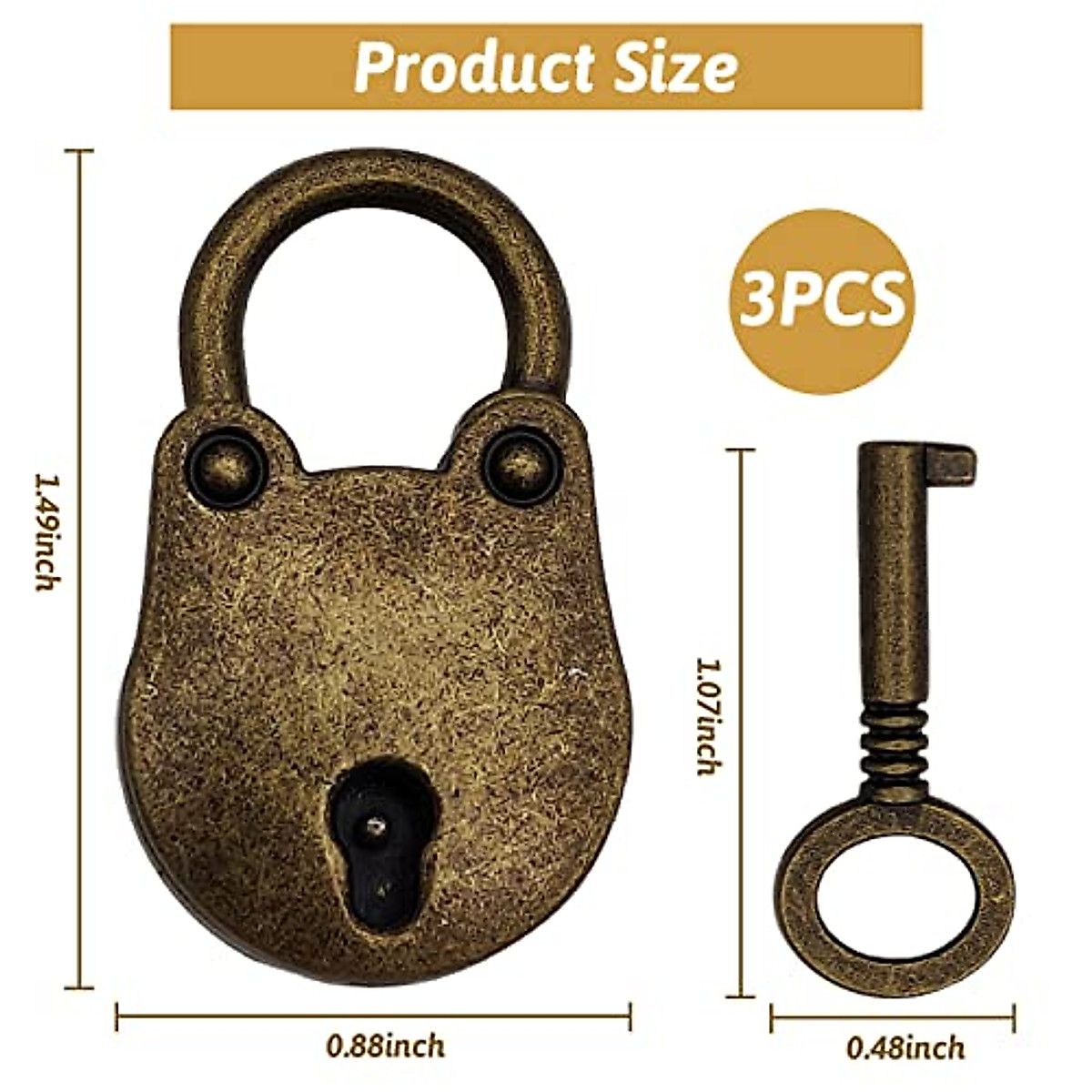 kathson Old Vintage Antique Style Mini Archaize Padlocks Key Lock with Key (Lot of 3,Antique,Love) (Antique Style)