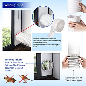 GNILLKO Portable Air Conditioner AC Window Kit with 5.9" Exhaust Hose & Coupler, Adjustable Window Seal Kit Plate for AC Unit, Portable AC Window Vent Kit for Sliding Horizontal & Vertical Window
