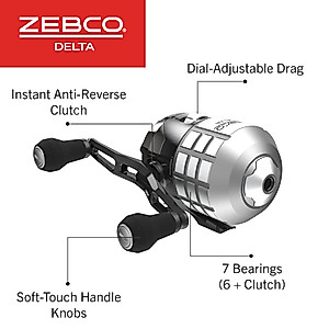 Zebco Delta Spincast Fishing Reel, Size 30 Reel, Changeable Right- or Left-Hand Retrieve, Dual Ceramic Pick-Up Pins, Pre-Spooled with 10-Pound Fishing Line, Braid Ready, Cool Gray