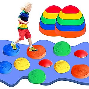 OMNISAFE Balance Stepping Stones for Kids, Non-Slip Textured Surface and Rubber Edges, Indoor & Outdoor Obstacle Course Toy, Exercise Coordination & Strength