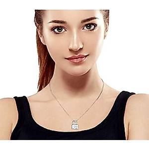 Personalized Initial Alphabet A-Z Monogram Plain Simple Couples Sentimental Functional Lock Pendant Charm Lovers Padlock Necklace For Women Teens .925 Sterling Silver Chain 16 Inch Custom Engraved