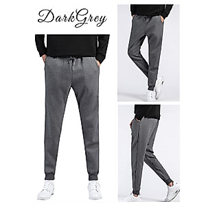 Lentta Men's Elastic Drawstring Waist Warm Sherpa Lined Fleece Cuffed Sweatpant Pant（Darkgrey-M）