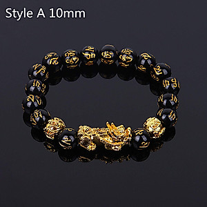 INENIMARTJ Feng Shui Black Obsidian Wealth Bracelets, Pi Xiu Bracelet Adjustable Elastic Band Mantra Amulet Feng Shui Bracelet for Women Men