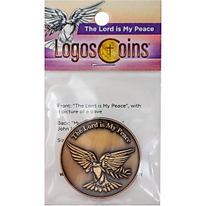 The Lord is My Peace, Dove and Olive Branch Pocket Token of Serenity, Christian Challenge Coins, My Peace I Give to You, Antique Gold-Color Plated John 14:27 Religious Gift