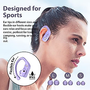 bmanl Wireless Earbuds Bluetooth Headphones 48hrs Play Back Sport Earphones with LED Display Over-Ear Buds with Earhooks Built-in Mic Headset for Workout Purple BMANI-VEAT00L