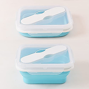 ionEgg Silicone Lunch Container With Spoon & Fork, Bento Box, Collapsible Food Storage Container with Clip-on Lid, 20 Oz