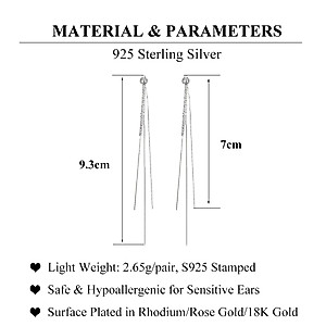 SLUYNZ 925 Sterling Silver CZ Dangle Earrings Chain for Women Teen Girls Long Dangle Earrings Tassel with Snake Chain Backs3 (A-Silver)