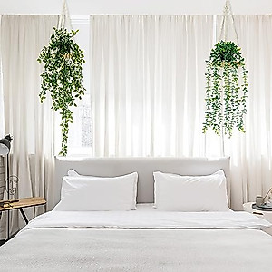 MARTINE MALL 2 Packs Artificial Hanging Plants Fake Hanging Plants, Small Potted Hanging Plants Fake Plants Mandala Hanging Vine Eucalyptus Vine for Shelf Home Office Bedroom Indoor Outdoor
