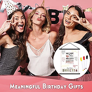 Teling Sweet 16 Birthday Poster Decorations Rose Gold Wall Art Group Signature Hanging Poster 16th Guest Book Alternative Congrats Birthday Party Supplies for Women Girls with 3 Marker Pens