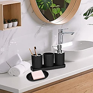 Black Bathroom Accessories Set, 10 Pcs Plastic Bathroom Accessory Set with Trash Can,Toilet Brush Holder,Soap Dispenser,Soap Dish,Toothbrush Holder and Cup,Tray,Qtip Holder,Tissue Box Cover