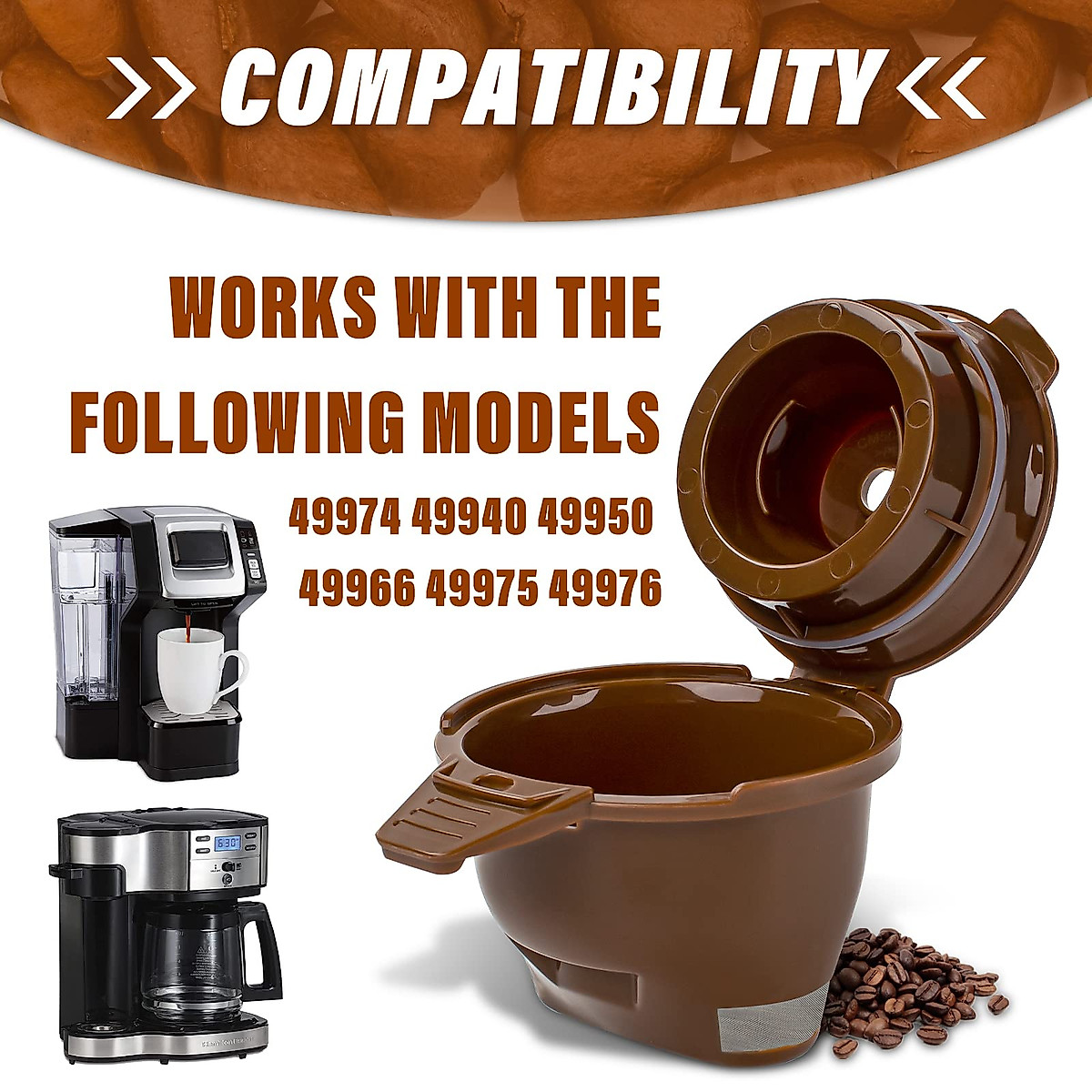 Single Serving Ground Coffee Brew Filter/Holder Basket for Hamilton beach flexbrew replacement parts 49957 49974 49976 49979 49957 49954 49947 49940 49950 49966 49968 Reusable coffee filter Brown (2)