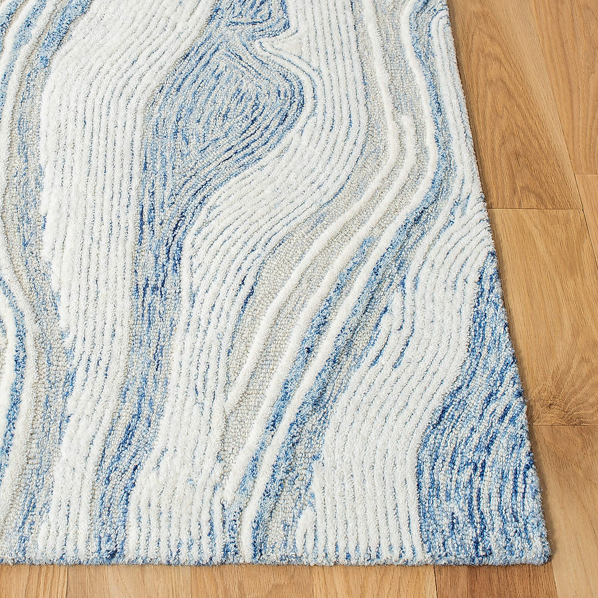 SAFAVIEH Fifth Avenue Collection Area Rug - 8' x 10', Blue & Ivory, Handmade Mid-Century Modern Abstract New Zealand Wool, Ideal for High Traffic Areas in Living Room, Bedroom (FTV121M)