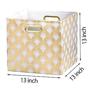 BAIST Cube Storage Organizer Foldable Storage Cubes Bins Fabric Storage Box 13 x 13 Cubby Storage Bins with Handles for Closet, Cloth, Food, Kids, Dog, Bathroom, Toy, Office, Shelf (4-Pack, Fan Gold)