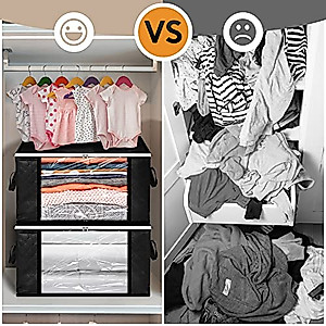 12 Pack Jumbo Clothes Storage Bins Bags 90L Large Capacity Blanket Organizer Containers, Foldable Storage Closet Containers with Clear Window Handle for Organizing Clothing Bedroom Comforter (Black)